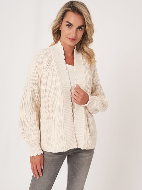 Chunky rib knit short puff sleeve sweater