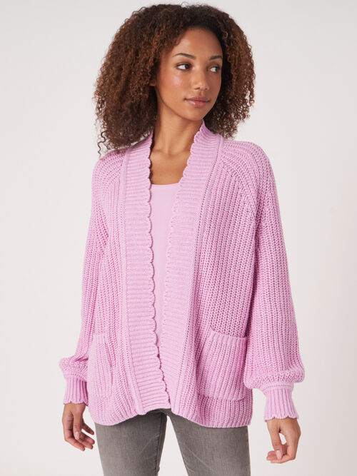 Chunky rib knit short puff sleeve sweater