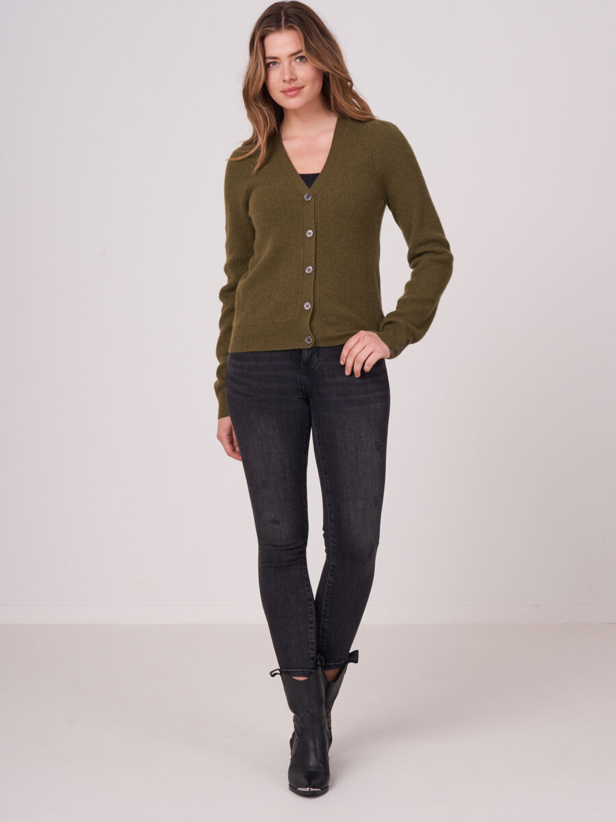Cashmere cardigan with fine rib knit texture
