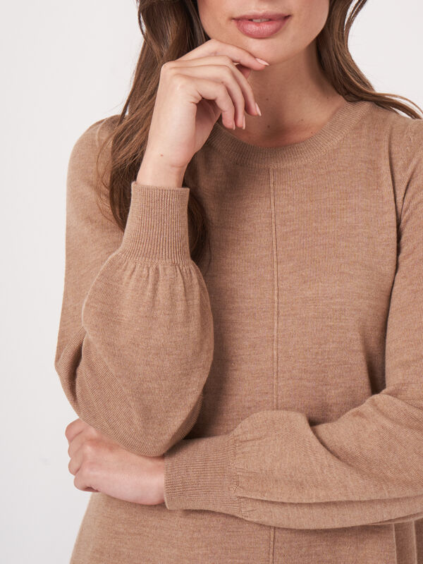 A-line merino wool dress with puff sleeves