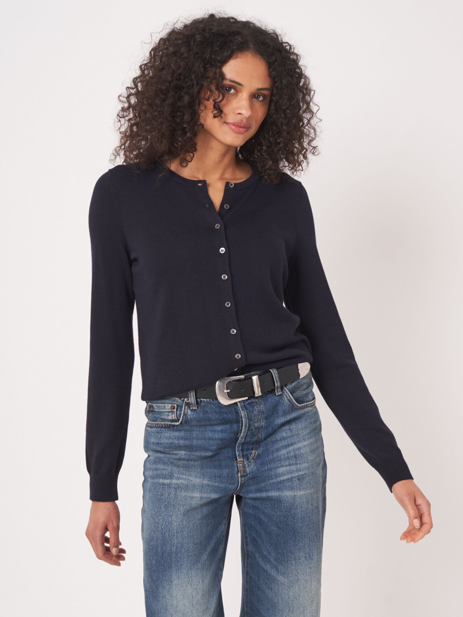 Basic Feinstrick-Strickjacke aus Baumwollmischung