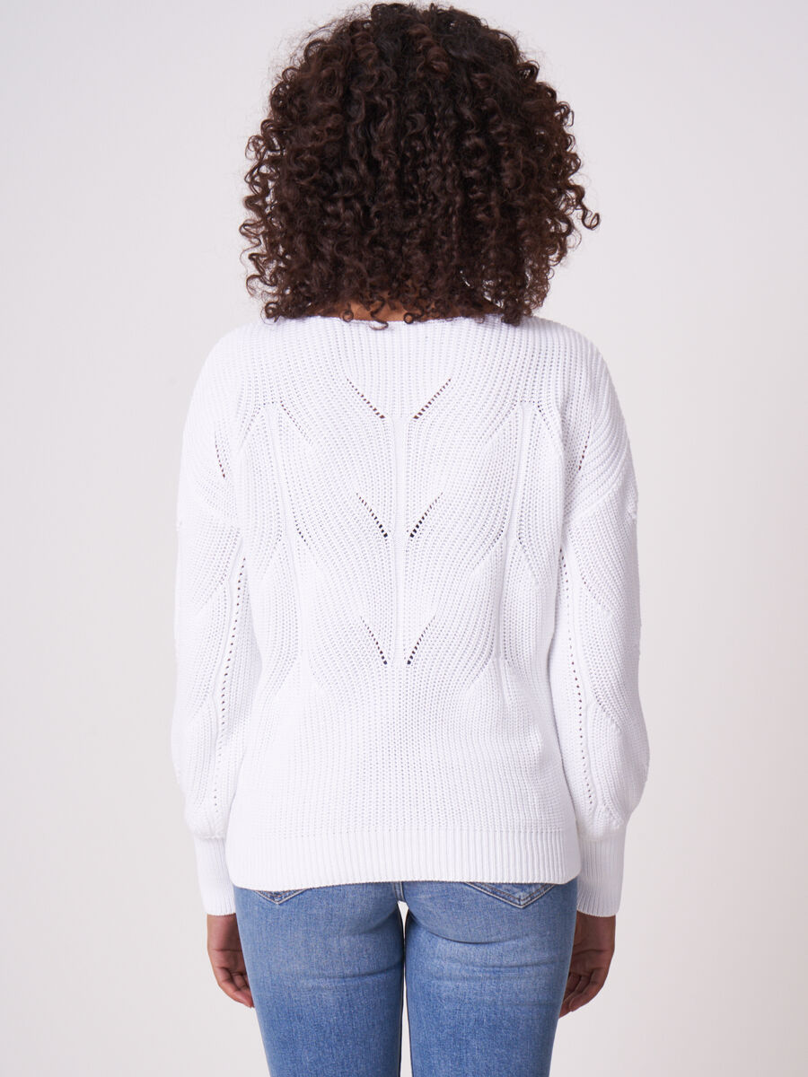 Cotton rib knit sweater with boat neckline