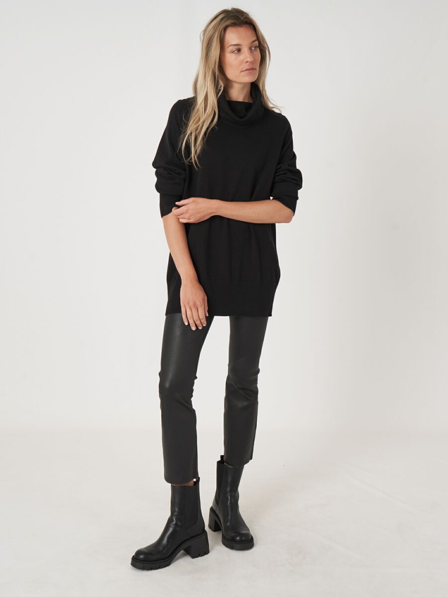 Longline fine knit turtleneck sweater